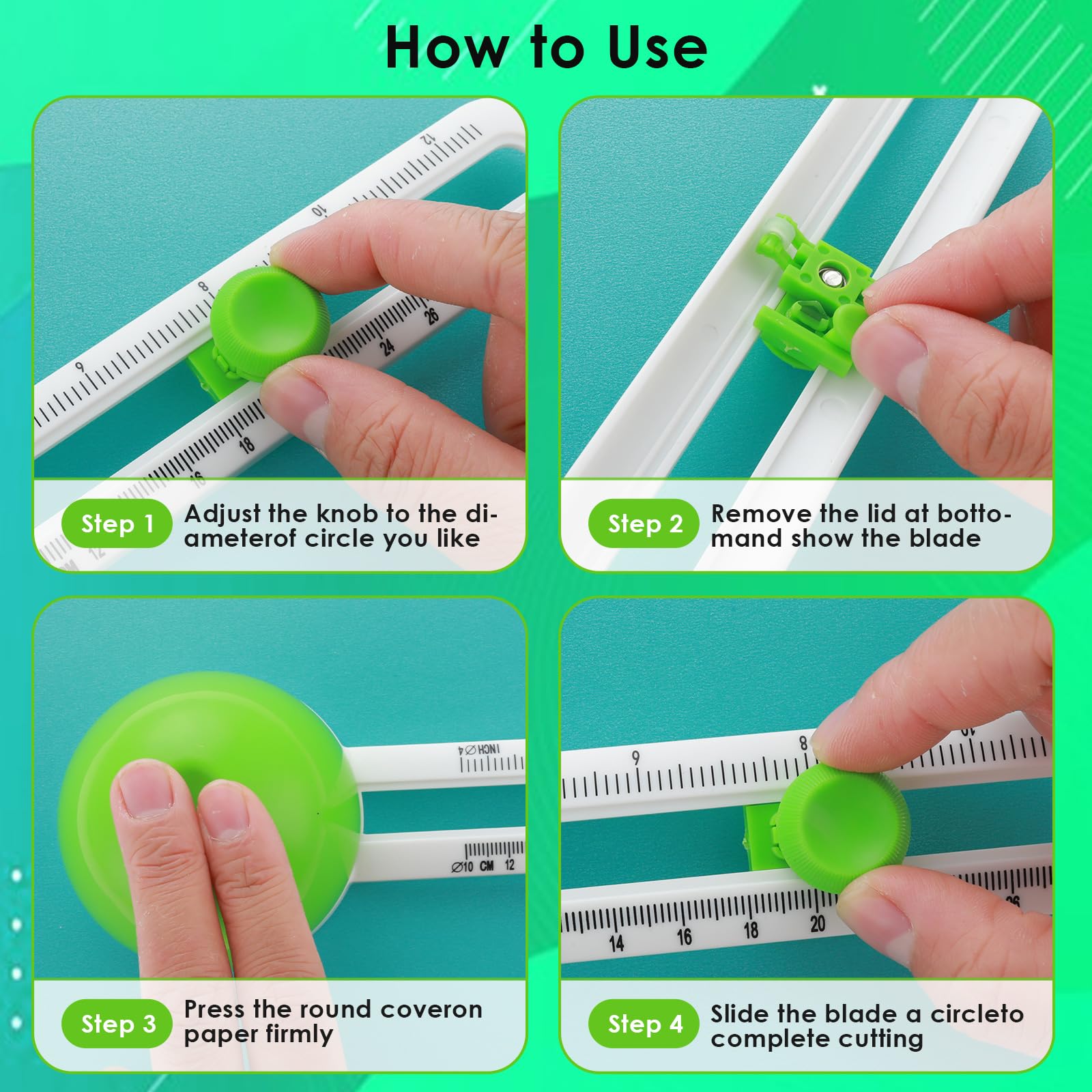 TIESOME Adjustable Circular Paper Cutter, Rotary Paper Trimmer Scrapbooking Making Tool with Replacement Blades 4-12 In Circular Creating Cutting Tools for DIY Crafts (Green)
