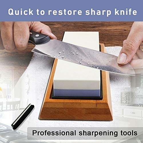 RT Essentials Premium Whetstone Knife Sharpening Stone 1000/6000 grit| Non-slip Bamboo Wood Base| Angle Guide| Flattening Stone- Best Tool For Razor sharp Kitchen/Butcher/Pocket/Chef Knives and Blades