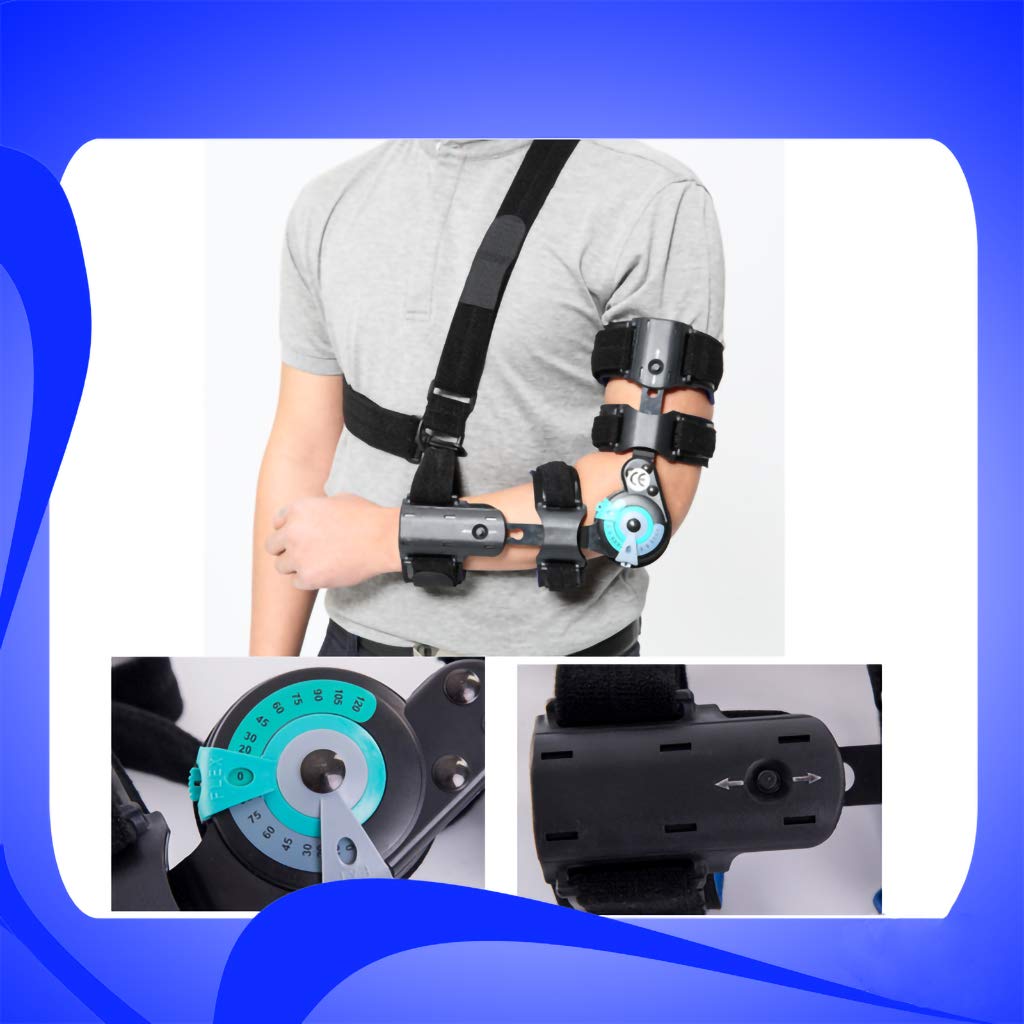 XMJESS Hinged ROM Elbow Brace with Sling Adjustable Elbow Support Stabilizer Splint for Ligament Strains Post OP Recovery, Universal Size (Left)