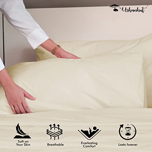 URBANHUT 1000 Thread Count 100% Cotton Queen Sheets Set (4Pc), Soft & Smooth Luxury Bed Sheets for Queen Size Bed, Sateen Weave Hotel Sheets, 16" Elasticized Deep Pocket - Ivory
