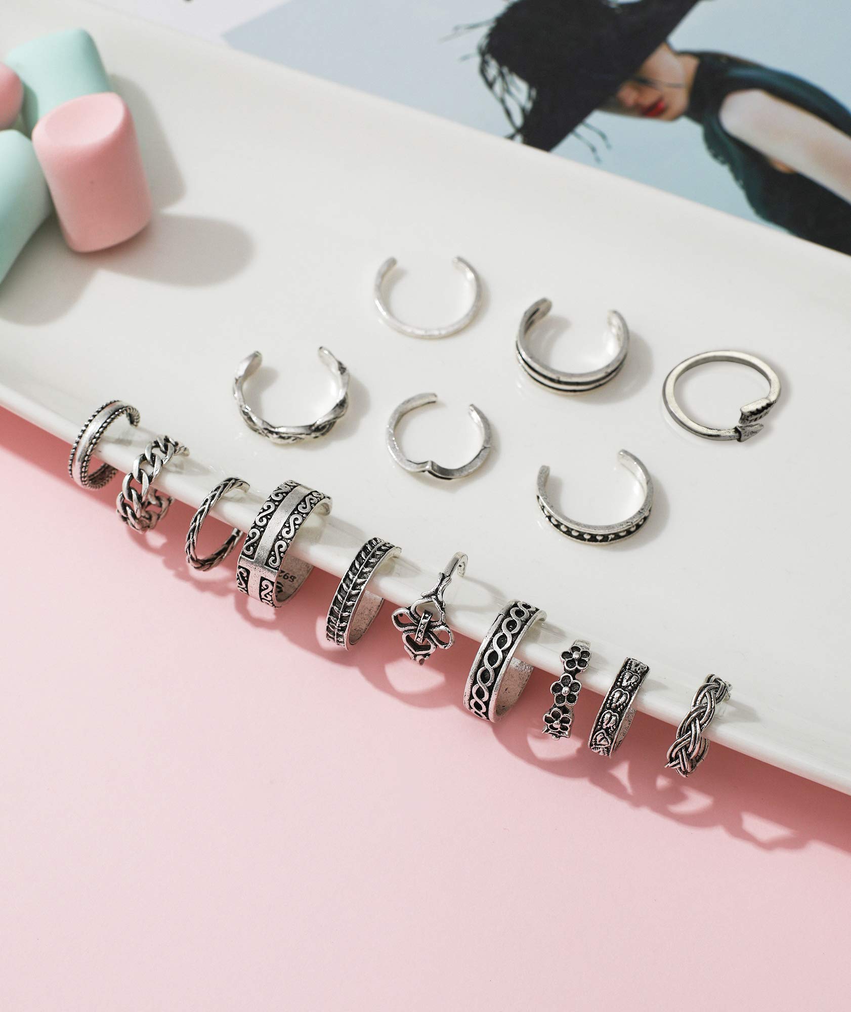 Tornito 16 Pcs Open Toe Ring Adjustable Band Tail Ring Vintage Retro Knuckle Ring Foot Jewelry For Women