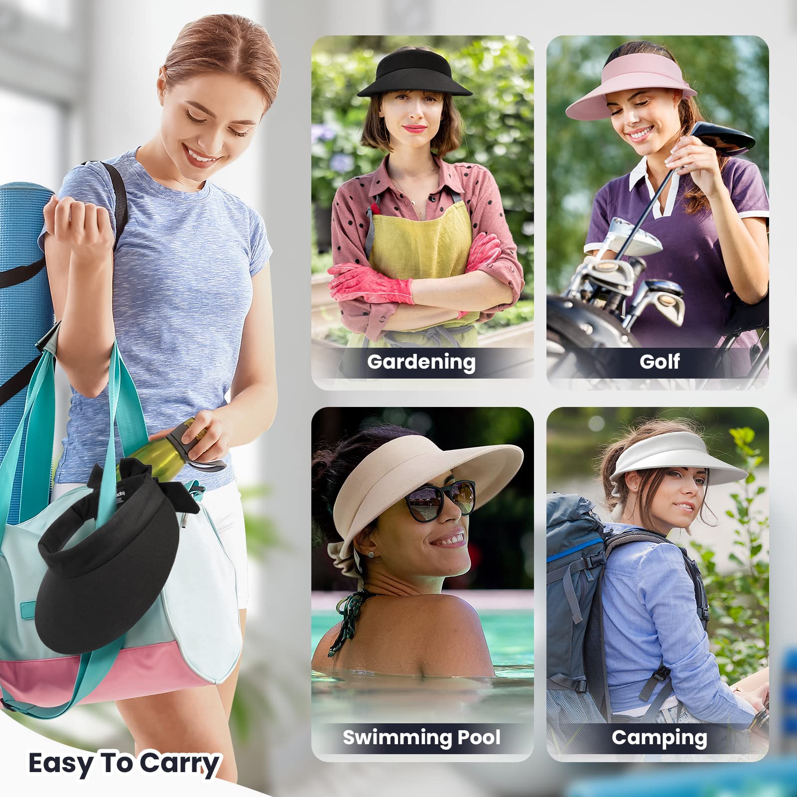 Simplicity Black Visor Women UPF 50+ UV Protection Sun Hat Womens Wide Brim Beach Hats for Women Sun Hat,Black