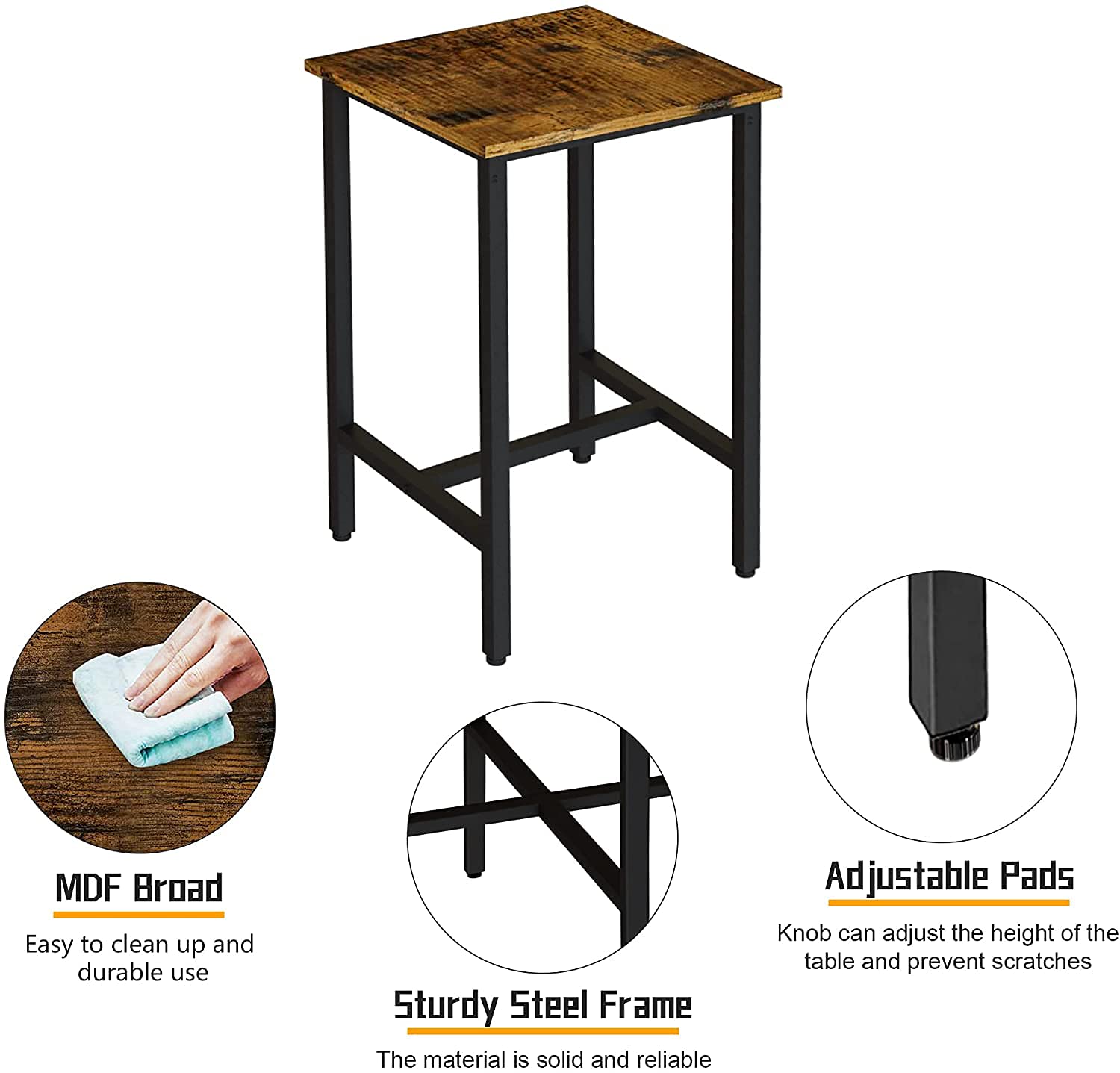 Recaceik 3 Piece Pub Dining Set, Modern bar Table and Stools for 2 Kitchen Counter Height Wood Top Bistro Easy Assemble for Breakfast Nook Living Room Small Space Restaurant, Rustic Brown 24β