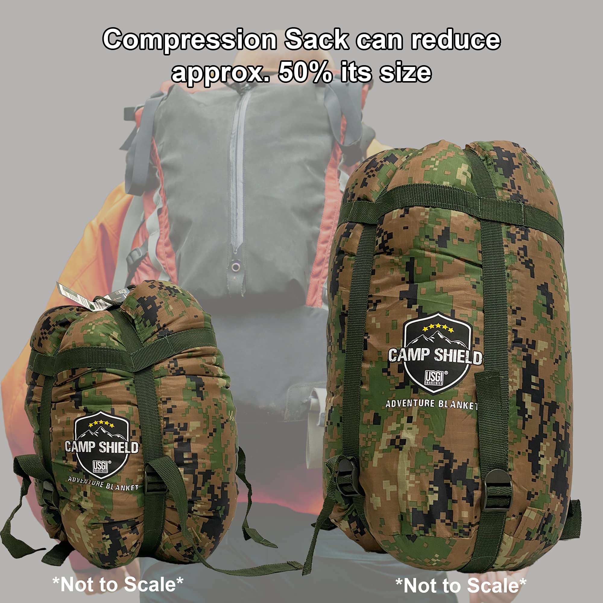 USGI Industries Camp-Shield Adventure Blanket | Added Padding, Water Resistant, Lightweight and Warm | Perfect for Traveling, Festivals, Camping or Survival | includes Compression Sack (OD/Orange)
