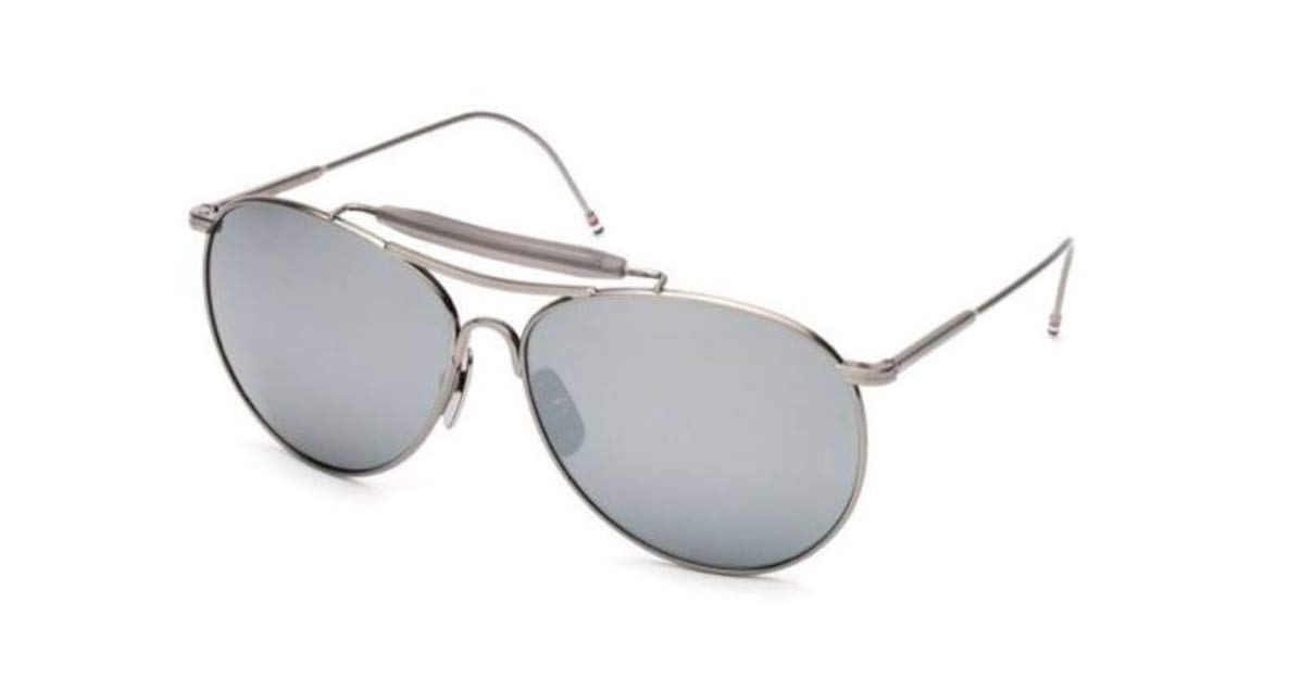 Thom Browne TB-020A-T-59-Z Sunglasses Shiny Silver-Satin Grey Crystal w/Dark Grey Polarized 59mm