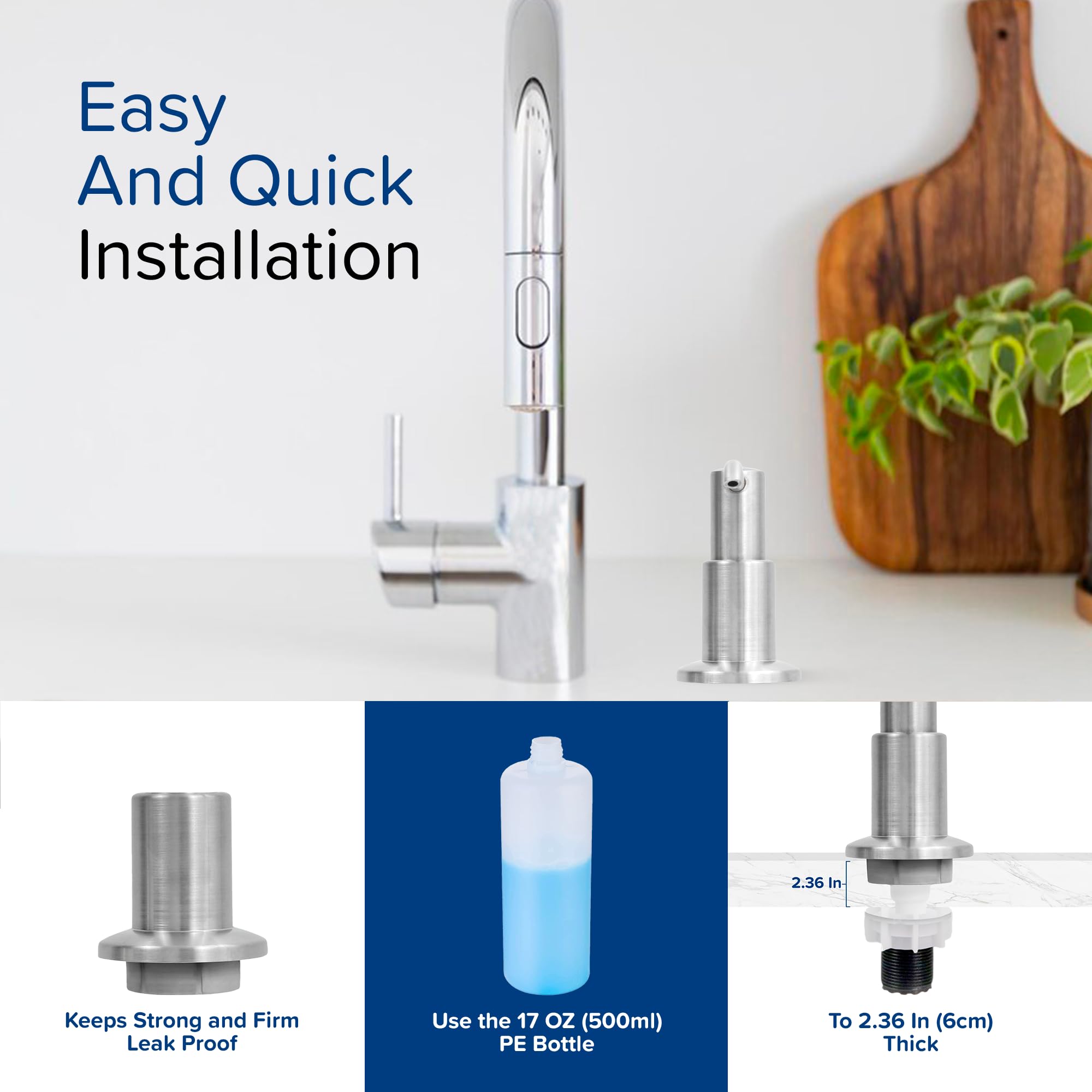 Soap Dispenser for Kitchen Sink with Large 500 ml (17 oz) Bottle, Stainless Steel Kitchen Sink Soap Dispenser Pump - Refill from top, Brushed Nickel Built in Counter soap Dispenser, Rust Resistant