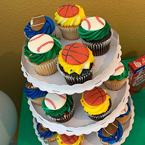 Set of 12 Royal Icing Sports Balls - Edible Cupcake Toppers by Sugar Deco (Baseballs)