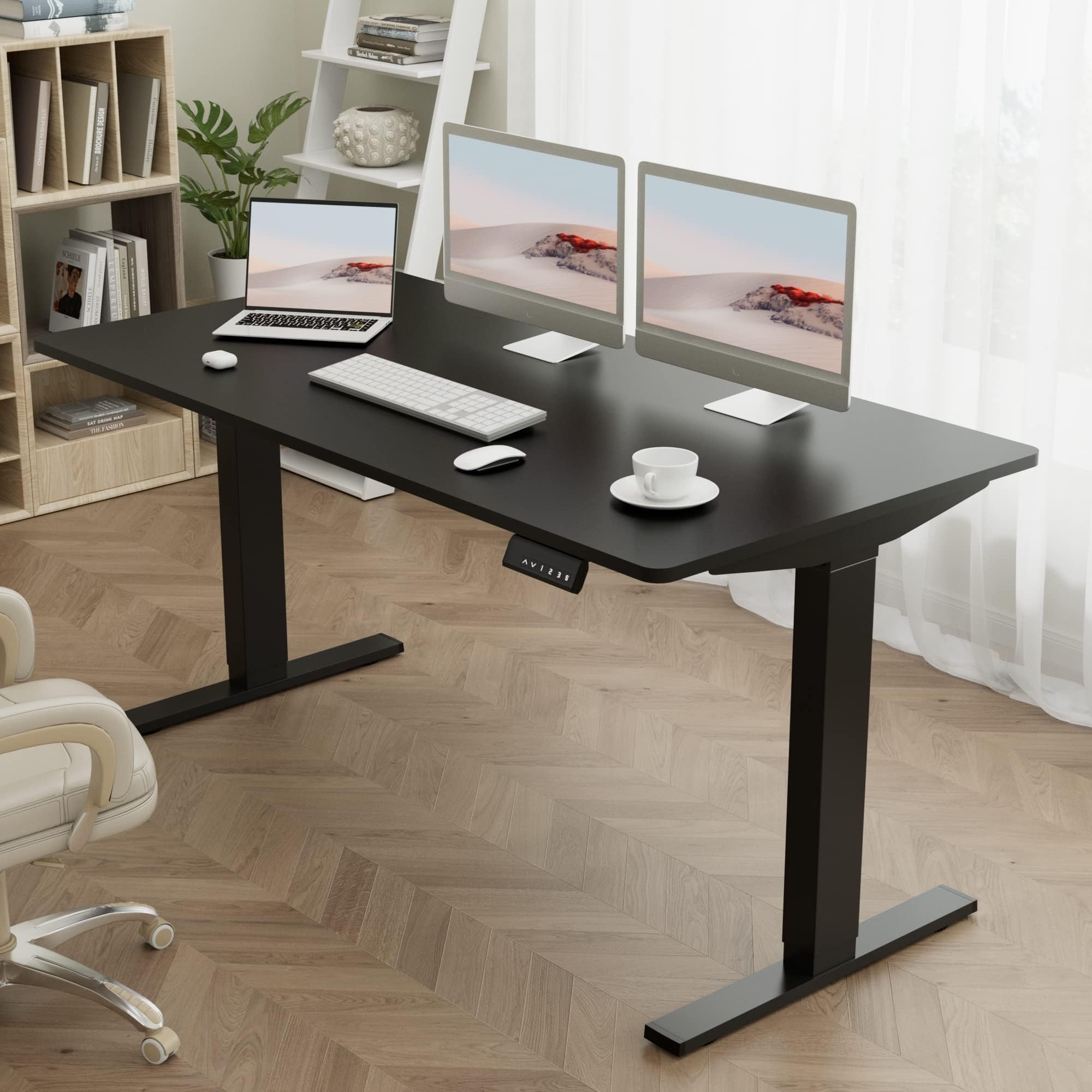 Shahoo Electric Stand Up Desk Frame, Dual Motor Ergonomic Height Adjustable Table Legs with Memory Controller, Black, 47 x 23 Inches