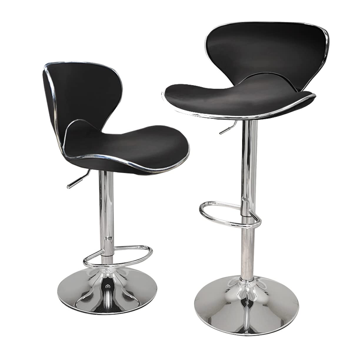 Set of 2 Height Adjustable Hydraulic PU Leather Bar Stool Pub Chair Kitchen Island Counter, with Backrest
