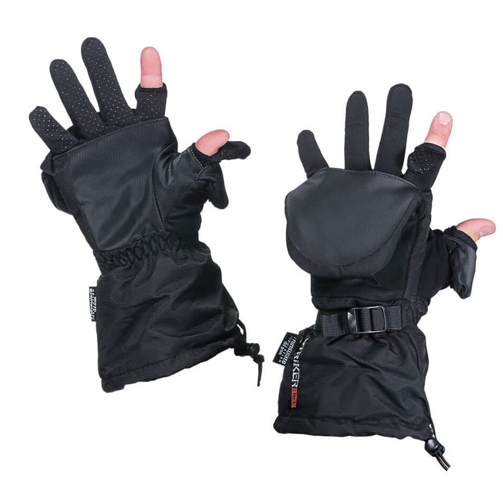 Striker Climate Crossover Waterproof Breathable Insulated Ice Fishing Mitts with Adjustable Wrist and Gauntlet Closure, Black, Large