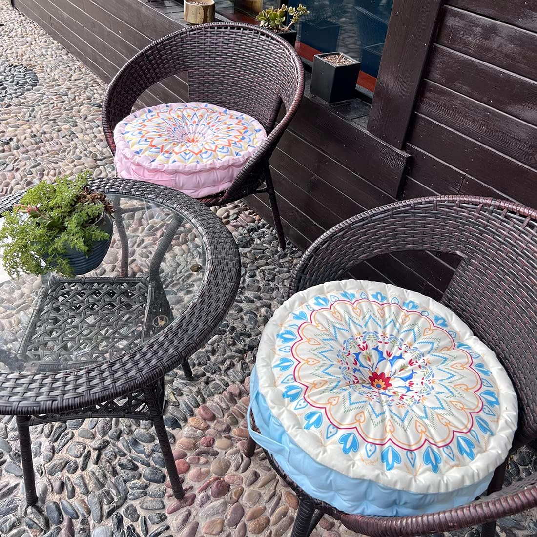 vctops Boho Print Round Chair Pad with Handle Soft Velvet Chiar Cushion Floral Pattern Thicken Seat Cushion for Dining Chairs, Office Chairs, Hardwood Floors (Blue A,16"x16")