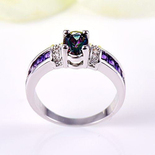 Veunora 925 Sterling Silver Plated Rainbow Topaz Ring Size 10
