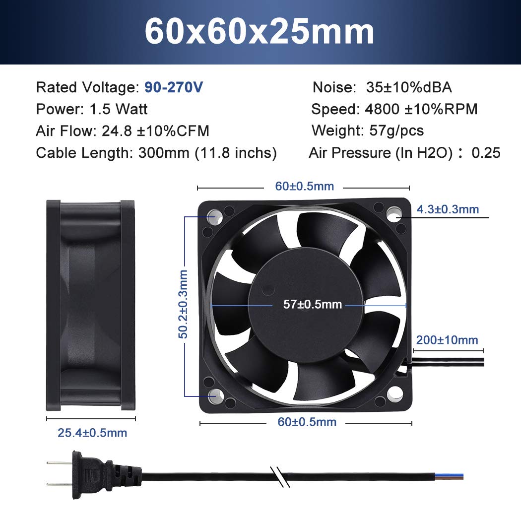 Wathai EC Brushless Cooling Fan AC 110V 115V 120V 220V 240V Axial Fan Ball Bearing 60mm x 25mm