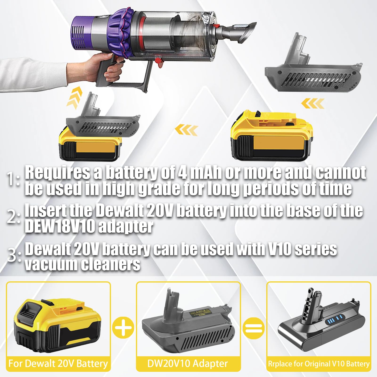 URUN V10 Adapter for Dewalt 20V Max Li-ion Battery, Compatible with Dyson V10 Vacuum Cleaner Models