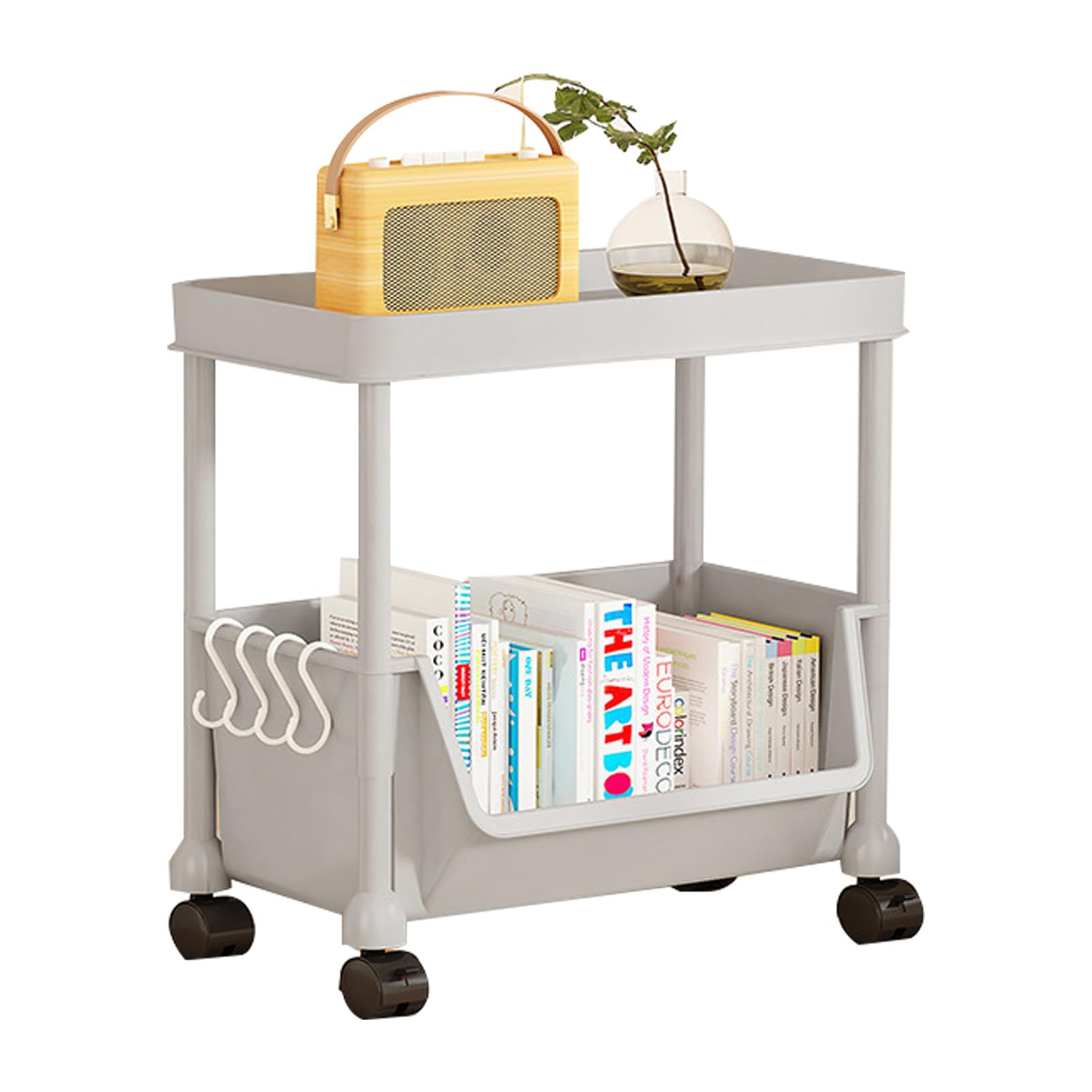 TESAY Rolling Book Cart, 44x35x26.5cm Bookshelf Cart, Adjustable Mobile Bookshelf, Multi-Functional Rolling Bookcase, Portable Book Trolley Book Shelfs Storage Organizer Shelf for Kitchen Supplies