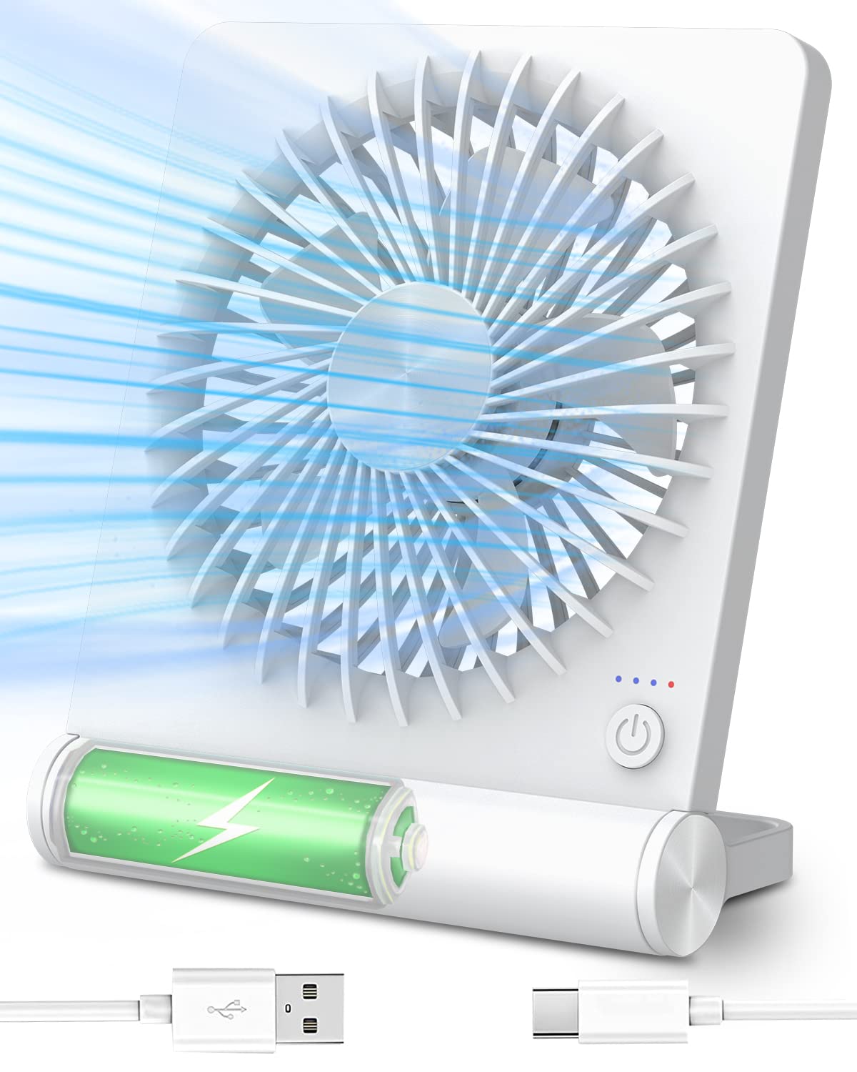 Tevelecin Small Desk Fan, 2000mAh Rechargeable USB Fan Battery Operated,Ultra Quiet, Strong Wind, 3 Speeds Travel Fan