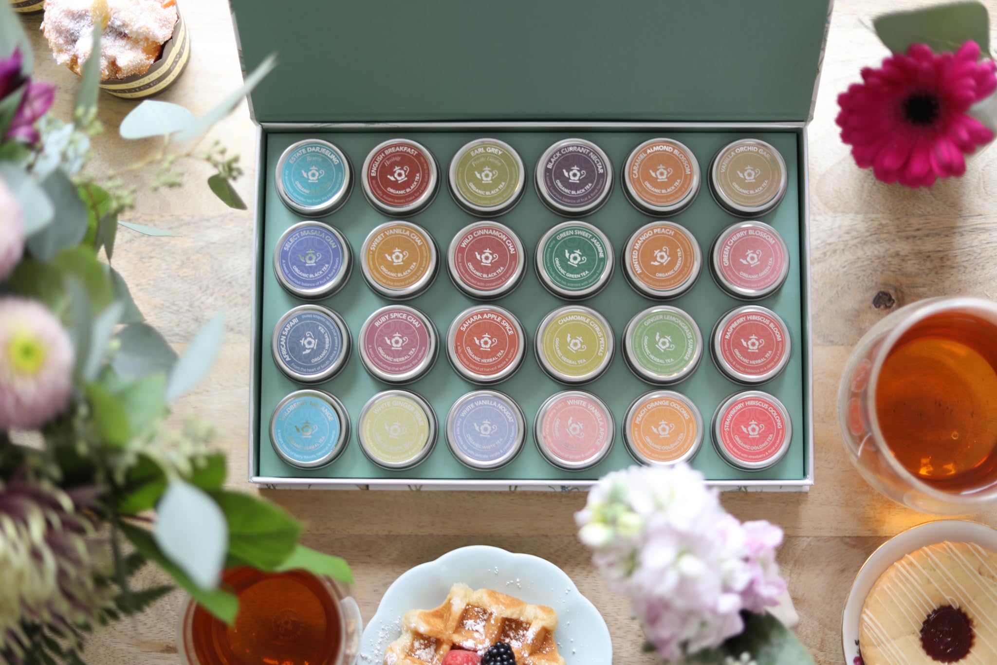 Teabloom Exceptional Loose Leaf Tea Chest, World's Largest Tea Collection with 24 Varieties of USDA Certified Organic Black, Green, White, Oolong, and Herbal Loose Tea Blends