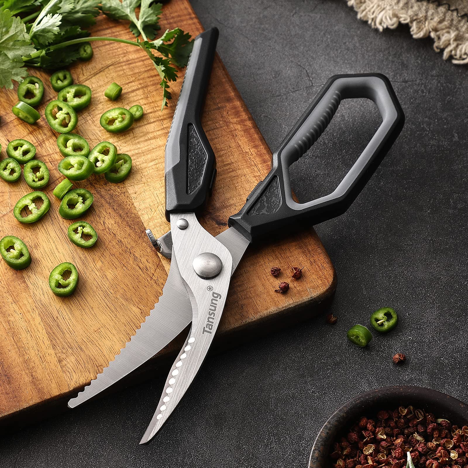 TANSUNG Poultry Shears, Heavy Duty Kitchen Scissors for Cutting Chicken, Poultry, Game, Bone, Meat, Anti-rust Kitchen Shears with Ergonomic Grip Handles