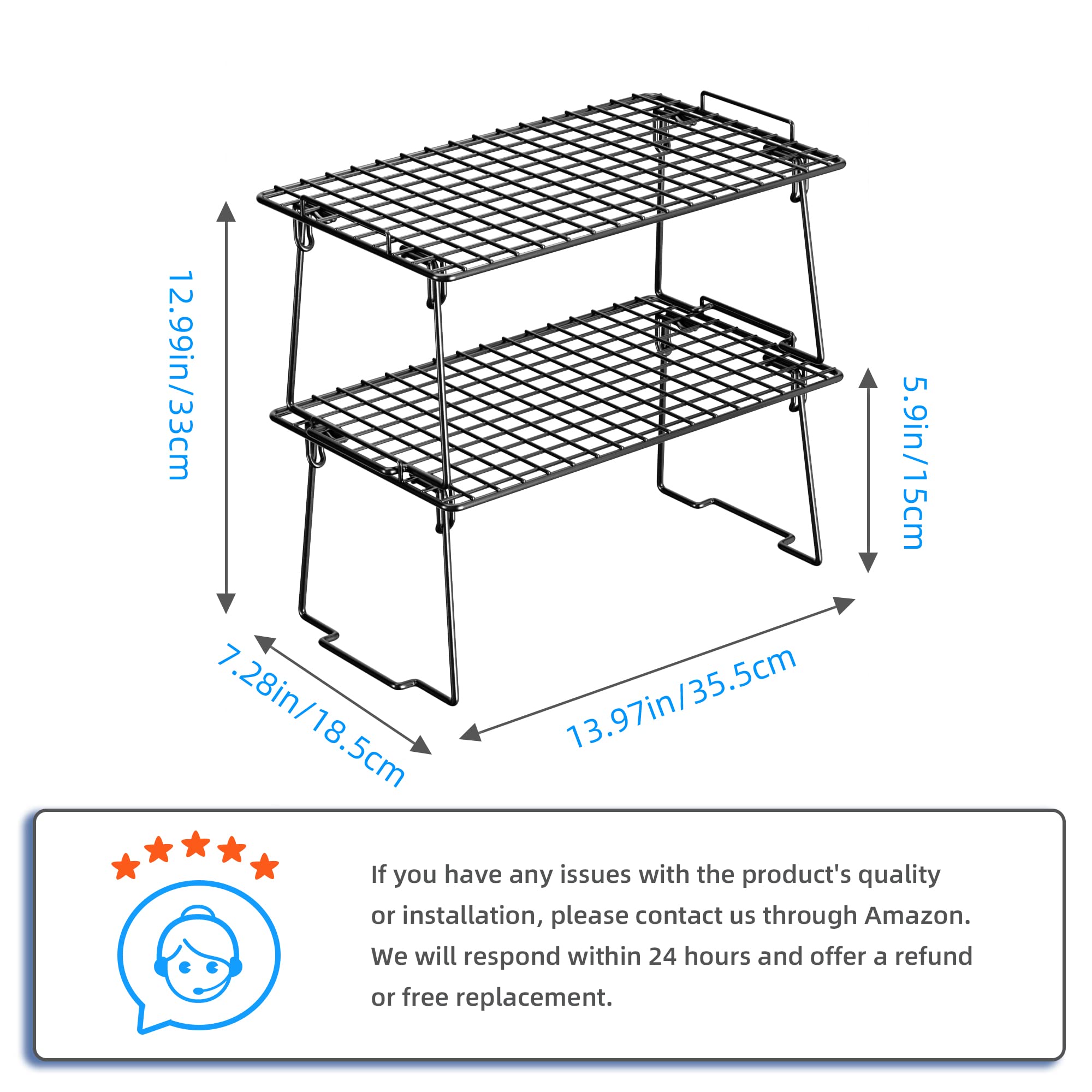 Set of 2 Stackable Kitchen Cabinet Shelves Organizer,Expandable shelf racks for kitchen cabinets,Foldable Spice Rack pantry organizer cabinet wire shelf organizer,Cupboard Organiser stacking shelving