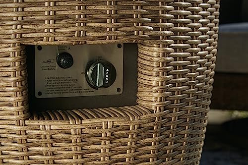 Signature Design by Ashley Malayah Casual Outdoor Resin Wicker Gas Firepit Table, Brown