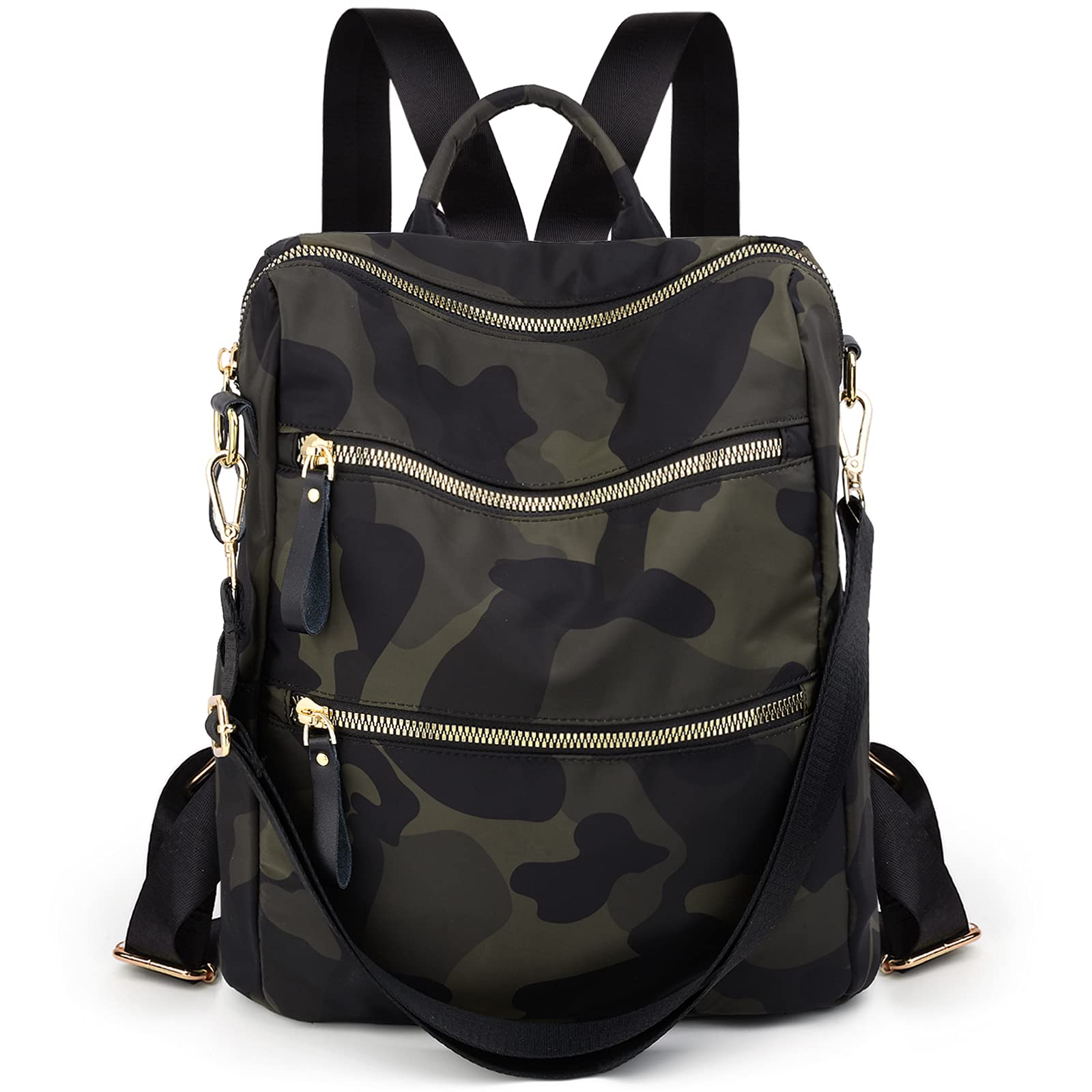 UTO Camo Waterproof Backpack for Women Durable Nylon Multipurpose Roomy Multi pockets Travel Business Shoulder Bag Zoya Camo Green