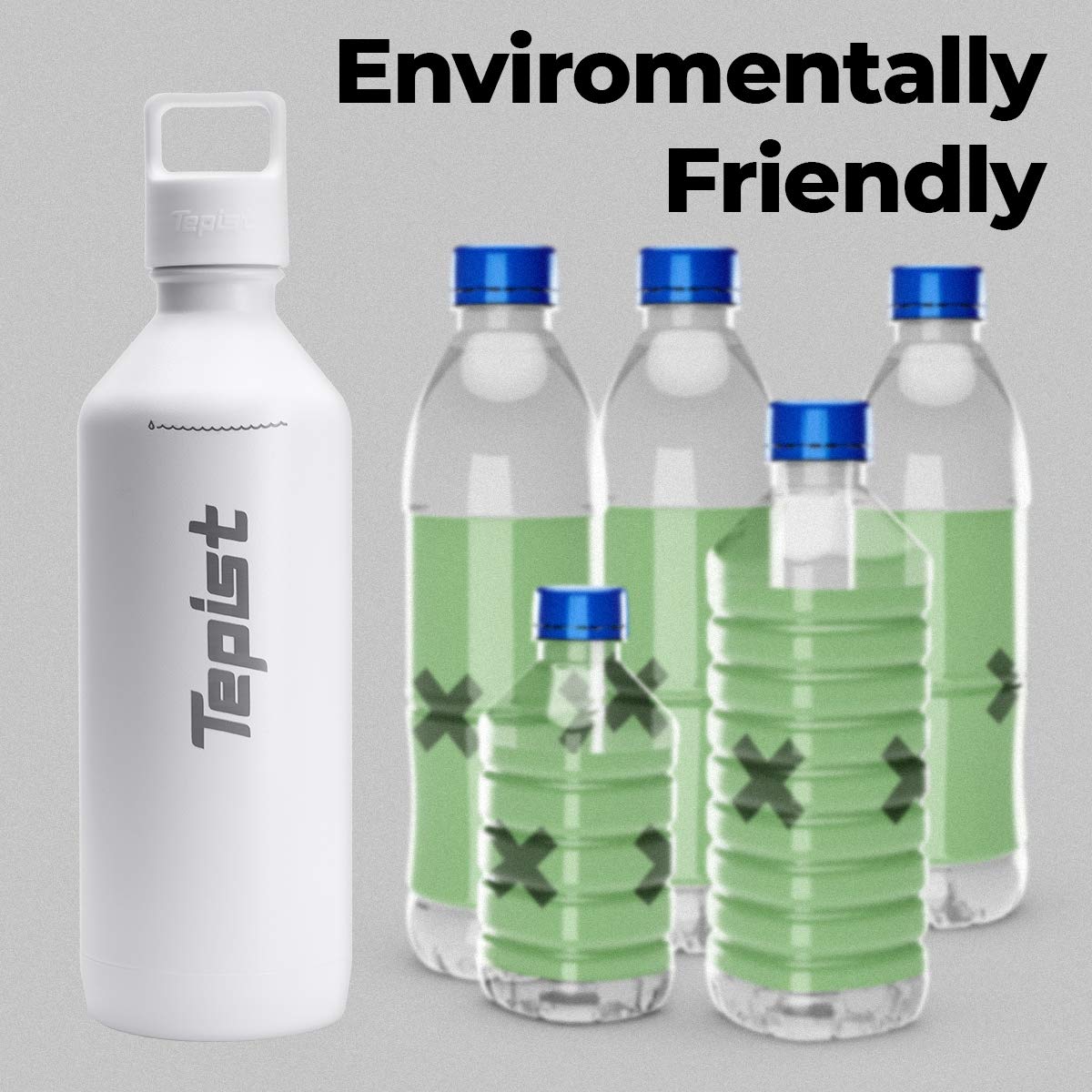 Tepist ThirtyO 30oz Stainless Steel Bottle Compatible with Sodastream Machines | Powder Coated White | Vacuum Sealed | Double Walled | Leak-Proof | Easy to Carry | Reusable Bottle
