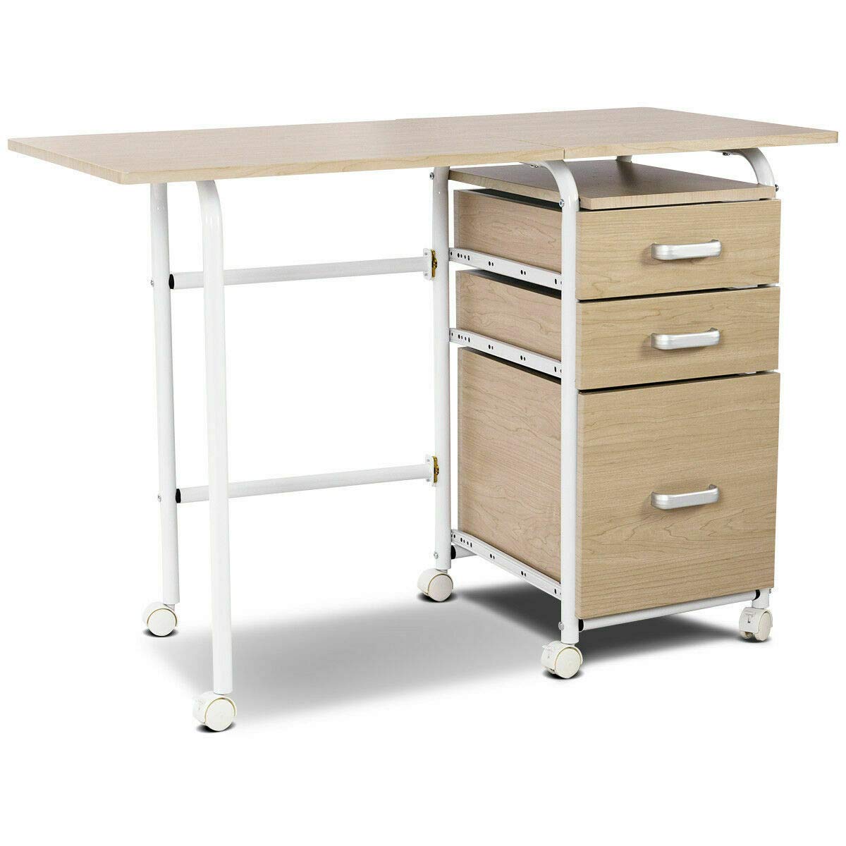 Wavecurl Folding Computer Laptop Desk Wheeled Home Office Furniture with 3 Drawers New