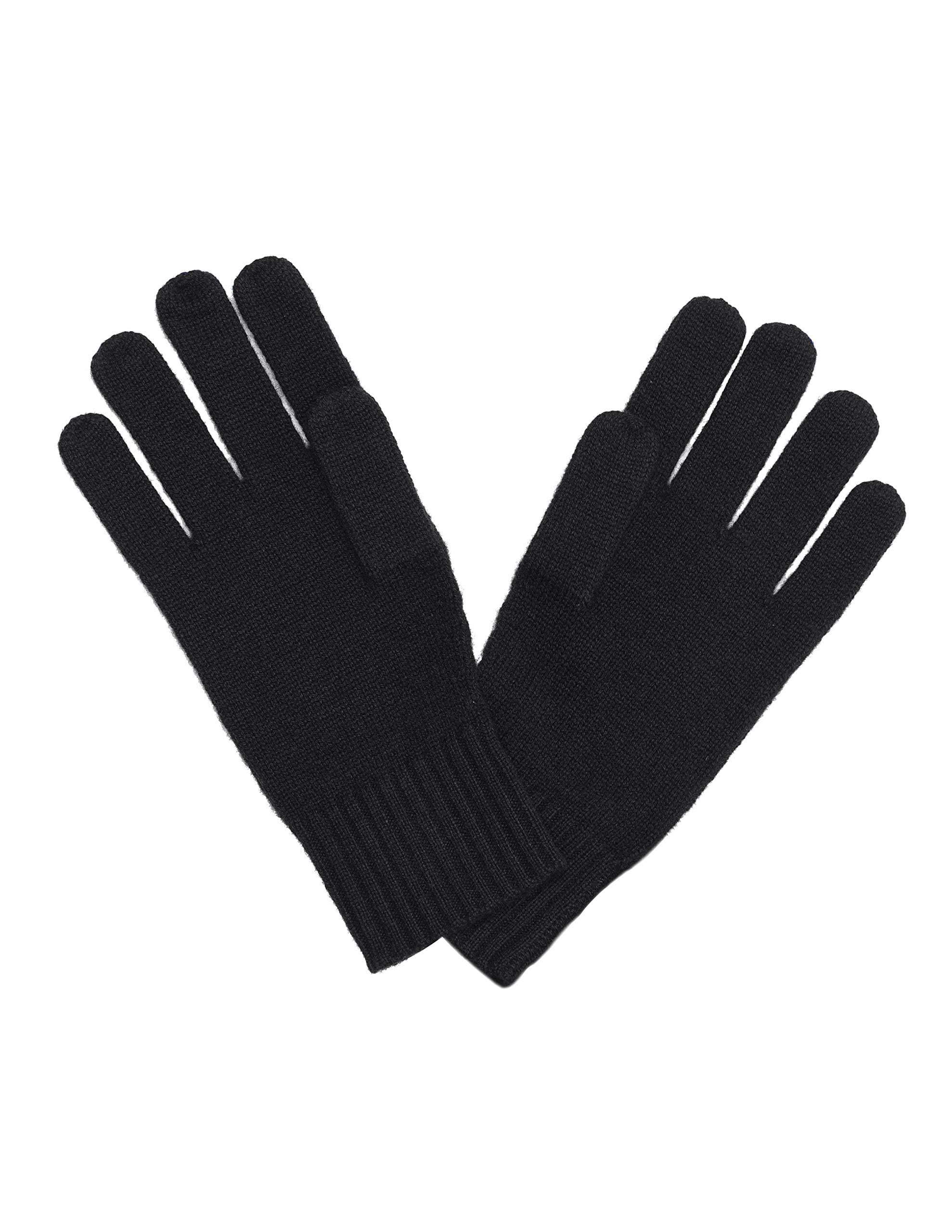 State Cashmere Jersey Knit Gloves with Ribbed Cuffs - Classic Design for Men & Women Made with 100% Pure Inner Mongolian Cashmere - Ultra Warm Winter Accessories - (Black, One Size)