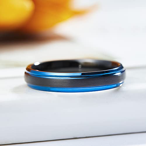 THREE KEYS JEWELRY Tungsten Carbide Womens 4mm Black Blue Wedding Band Ring Brushed Flat for Women Inlay Engrave EngageWoment Size 8