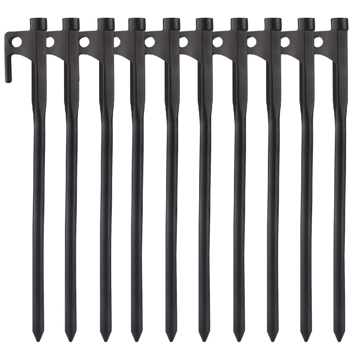 TRIWONDER Forged Steel Tent Stakes Heavy Duty Tarp Pegs Solid Stakes Footprint Camping Stakes (Black - 11.81in - 10 Pack)