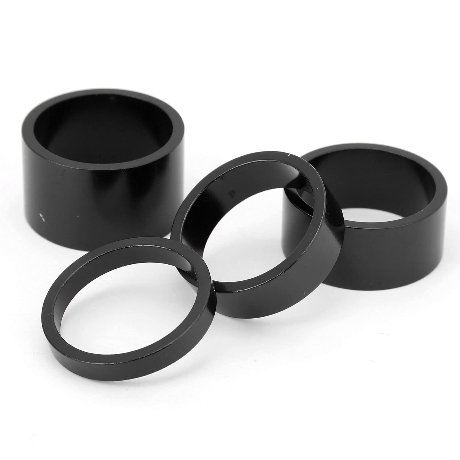 VBESTLIFE 4Pcs/Set Headset Spacers Aluminum Alloy Front Fork Washer 5 10 15 20mm Headset Stem Washer Gasket Replacement for Mountain Road Bike(Black) and Spare Parts