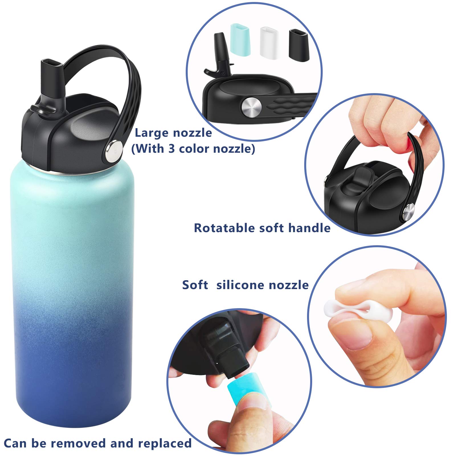 us beipin Straw Lid for Hydroflask Wide Mouth Water Bottle - Fits 12/16/18/20/32/40/64 oz Bottle - Comes with Replaceable Nozzles, Straws, and Cleaning Accessories