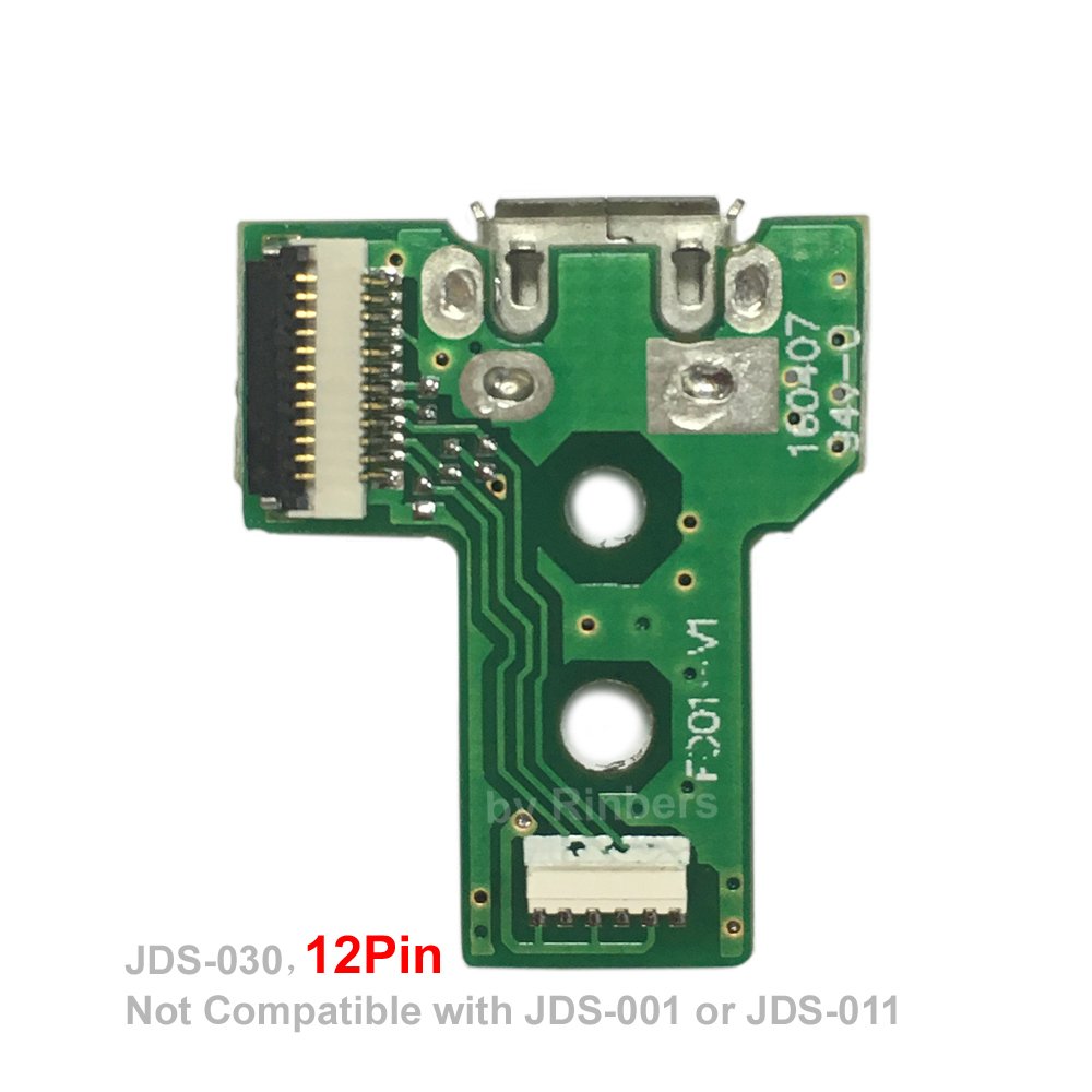 Rinbers® USB Charging Port Charger Socket Circuit Board JDS-050 FJDS-055 for Sony PlayStation PS4 5th Gen Controller with 12 Pin Cable