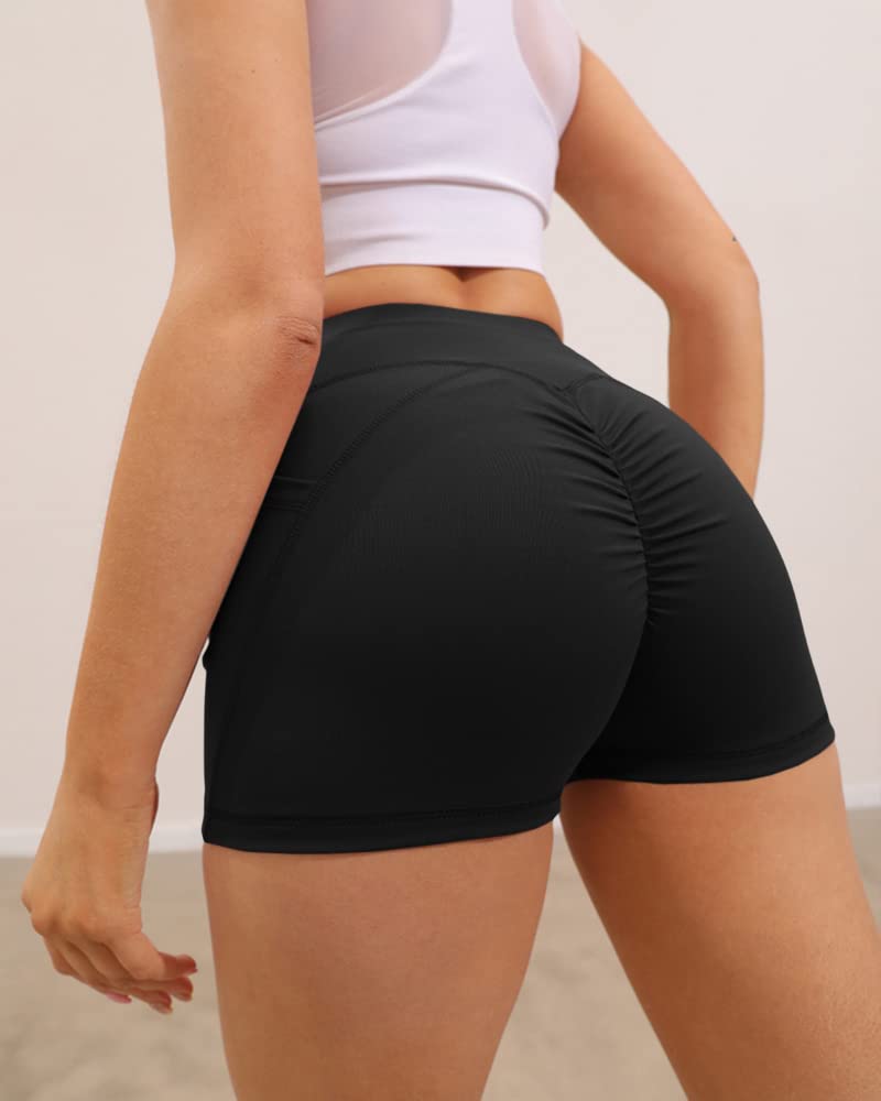 Wudia Womens Workout Shorts Scrunch Booty High Waisted Butt Lifting Athletic Leggings with Pockets (Black,Small)