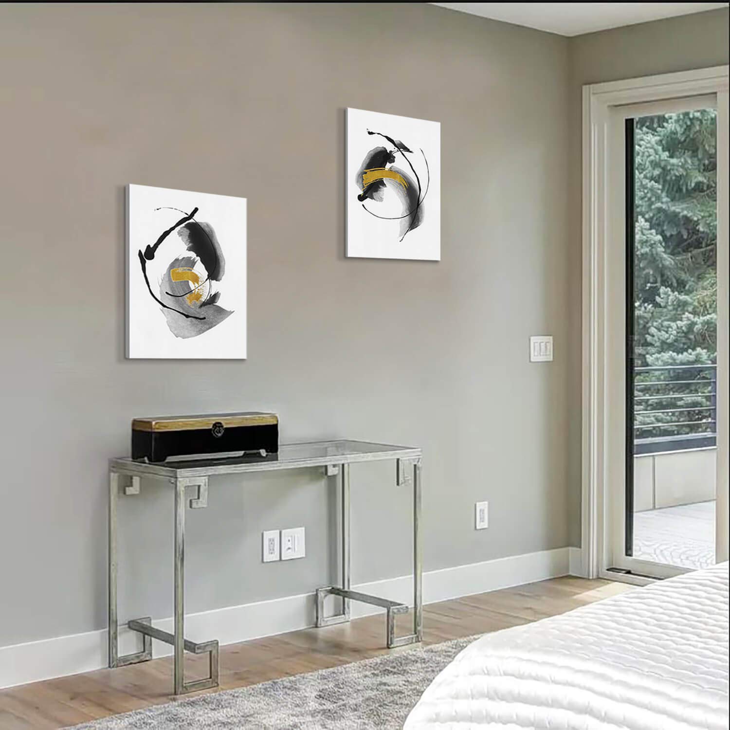 TAR TAR STUDIO Abstract Modern Painting Wall Art: Black and White Artwork Minimalist Picture for Bedroom (18''W x 24''H x 2 PCS, Multiple Sizes)