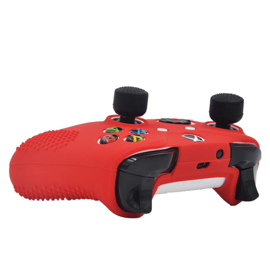 SKINOWN Grip Silicone Case Anti-Slip Protective Grip Cover for Xbox One S & One X Controller with 2 Thumb Grips(Black)