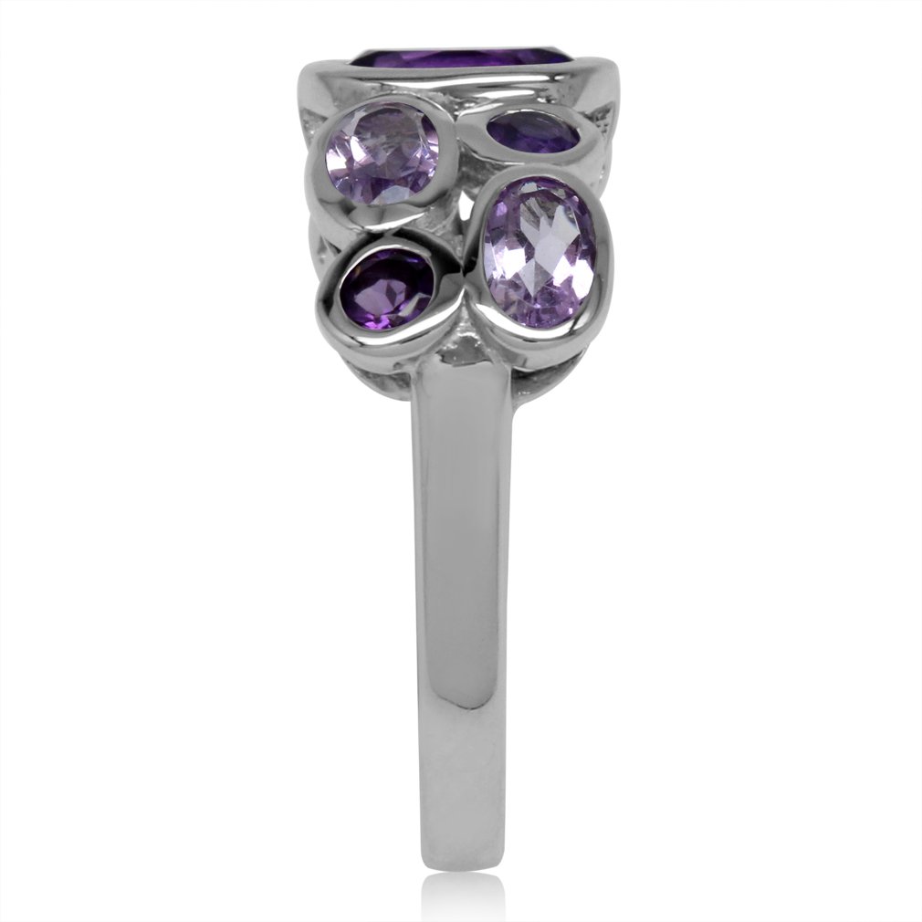 Silvershake Natural African Amethyst White Gold Plated 925 Sterling Silver Bezel Set Cluster Ring Size 6
