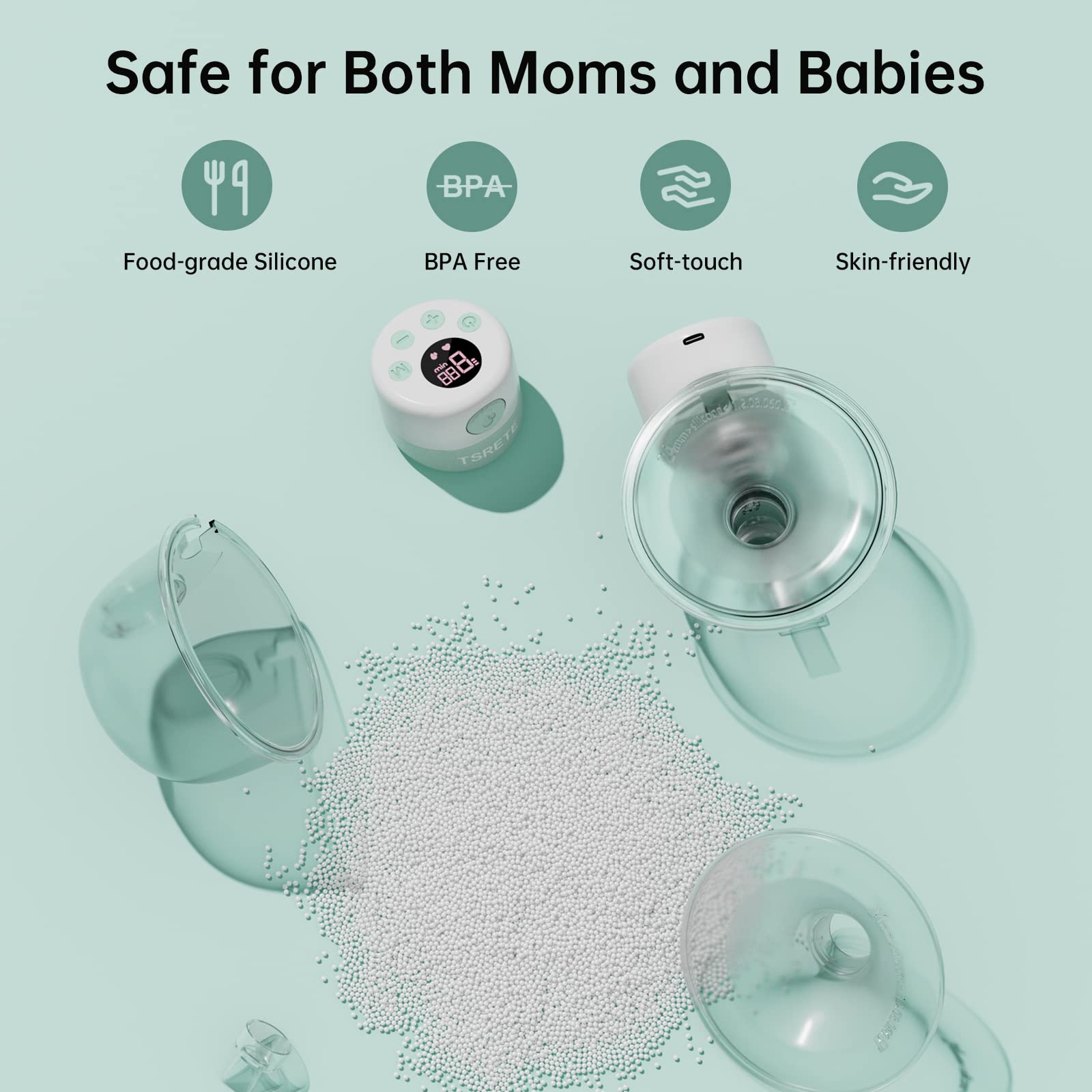 TSRETE Breast Pump, Wearable Breast Pump, Electric Hands-Free Breast Pumps with 2 Modes, 9 Levels, LCD Display, Memory Function Rechargeable with Massage and Pumping Mode, 27mm Flange, Pink