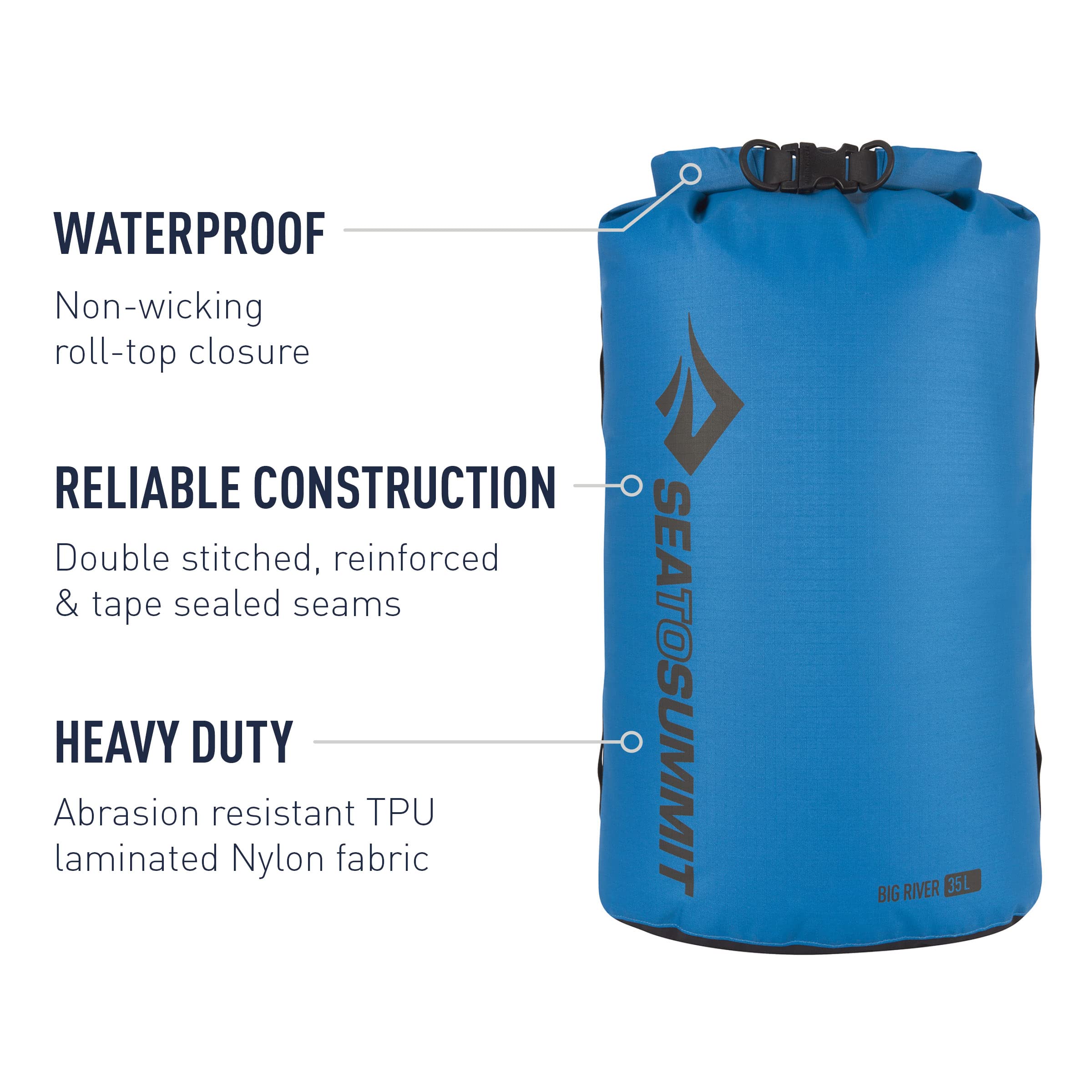 Sea to Summit Big River Dry Bag, Ultra-Durable Roll-Top Dry Storage, 20 Liter, Royal Blue