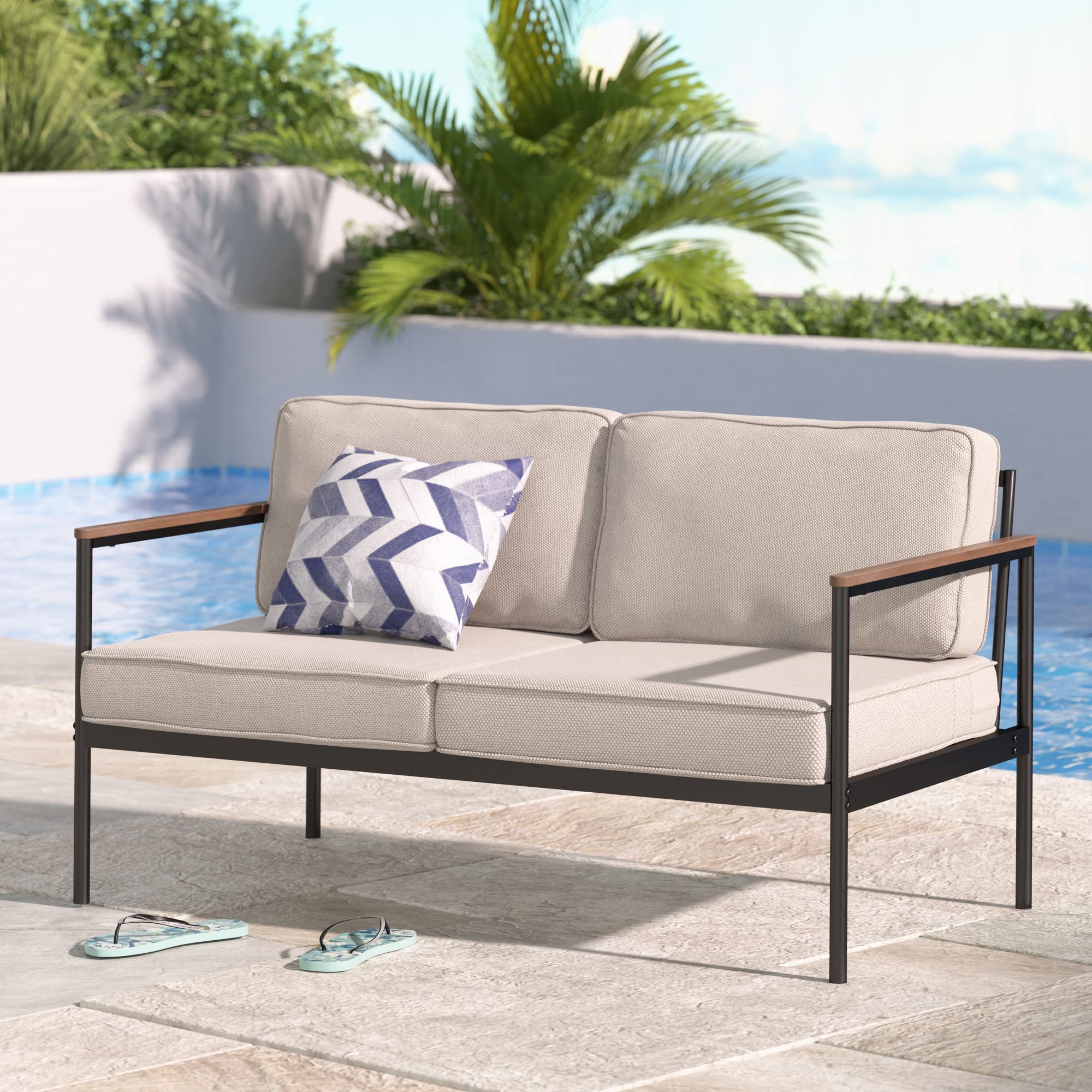 ZINUS Savannah Aluminum and Bamboo Outdoor Sofa with Cushions / Premium Patio Sofa / Weather Resistant and Rust Proof / Easy Assembly