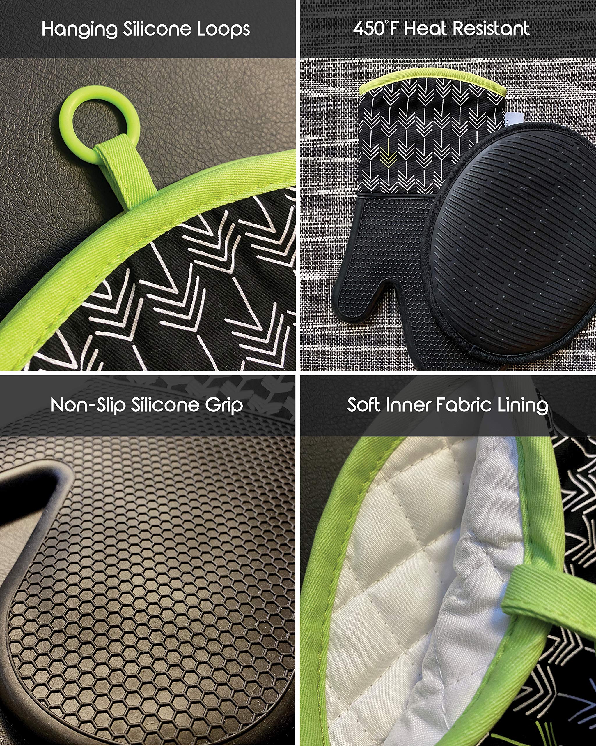 Trailersphere Silicone Oven Mitt and Pot Holder Set, Gone Camping Collection, Non-Slip Grip, Heat Resistant with Hanging Loops, Perfect for RV Kitchens and Camping, Modern and Inspirational Design