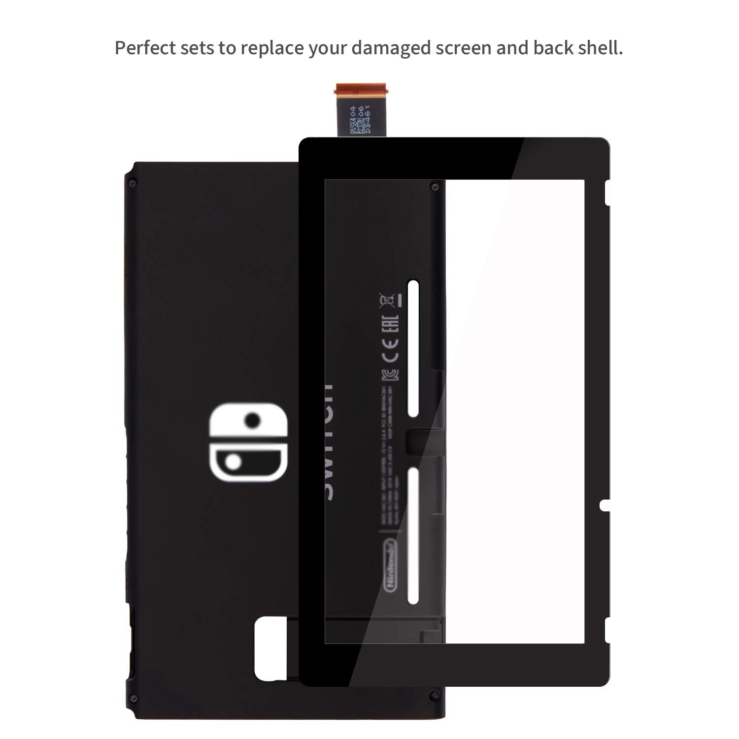 Touch Screen Digitizer Glass Panel Replacement Parts for N-Switch, with Back Cover Replacement Housing Shell Case Back Parts for NS Switch(Remove The Protective Film of 2 Sides Before Installation)