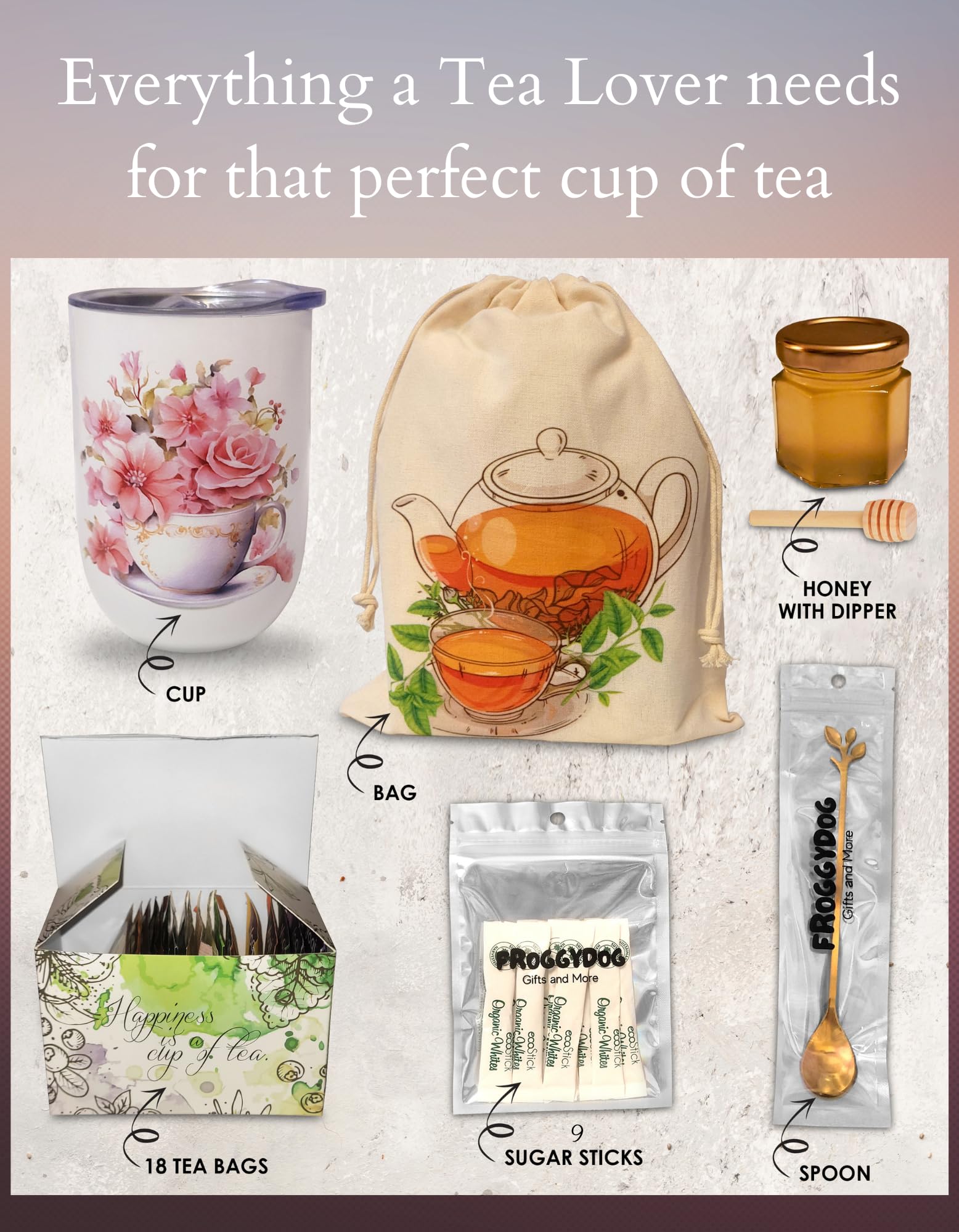 Tea and Honey Gift Set (Pink Flowers)