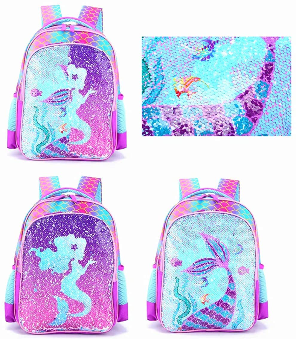 Usnyabni THE Crafts Reversible Sequin School Backpack Lightweight Little Kid Book Bag for Preschool Kindergarten Elementary (17", Mermaid