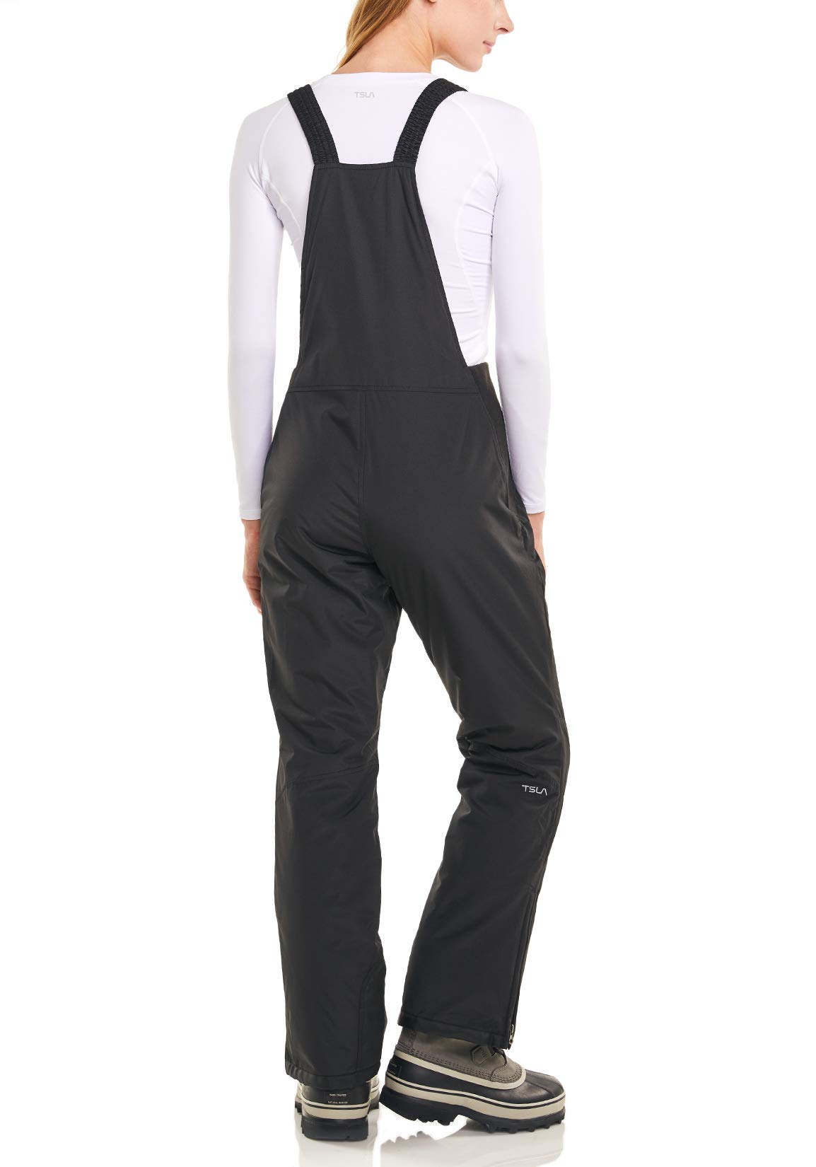 TSLA Women's Winter Snow Bibs, Waterproof Insulated Snowboard Overalls, Ripstop Ski Pants, Winter Snow Bib Black, Medium Short