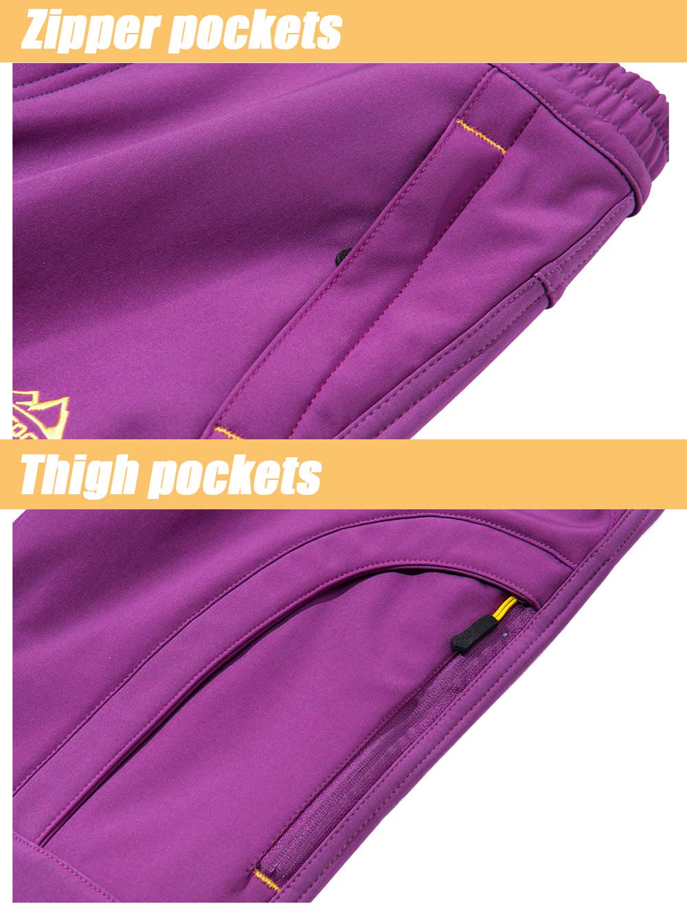 TACVASEN Women's Thicken Pants-Waterproof Snowboard Mountain Softshell Pants, Purple, 30