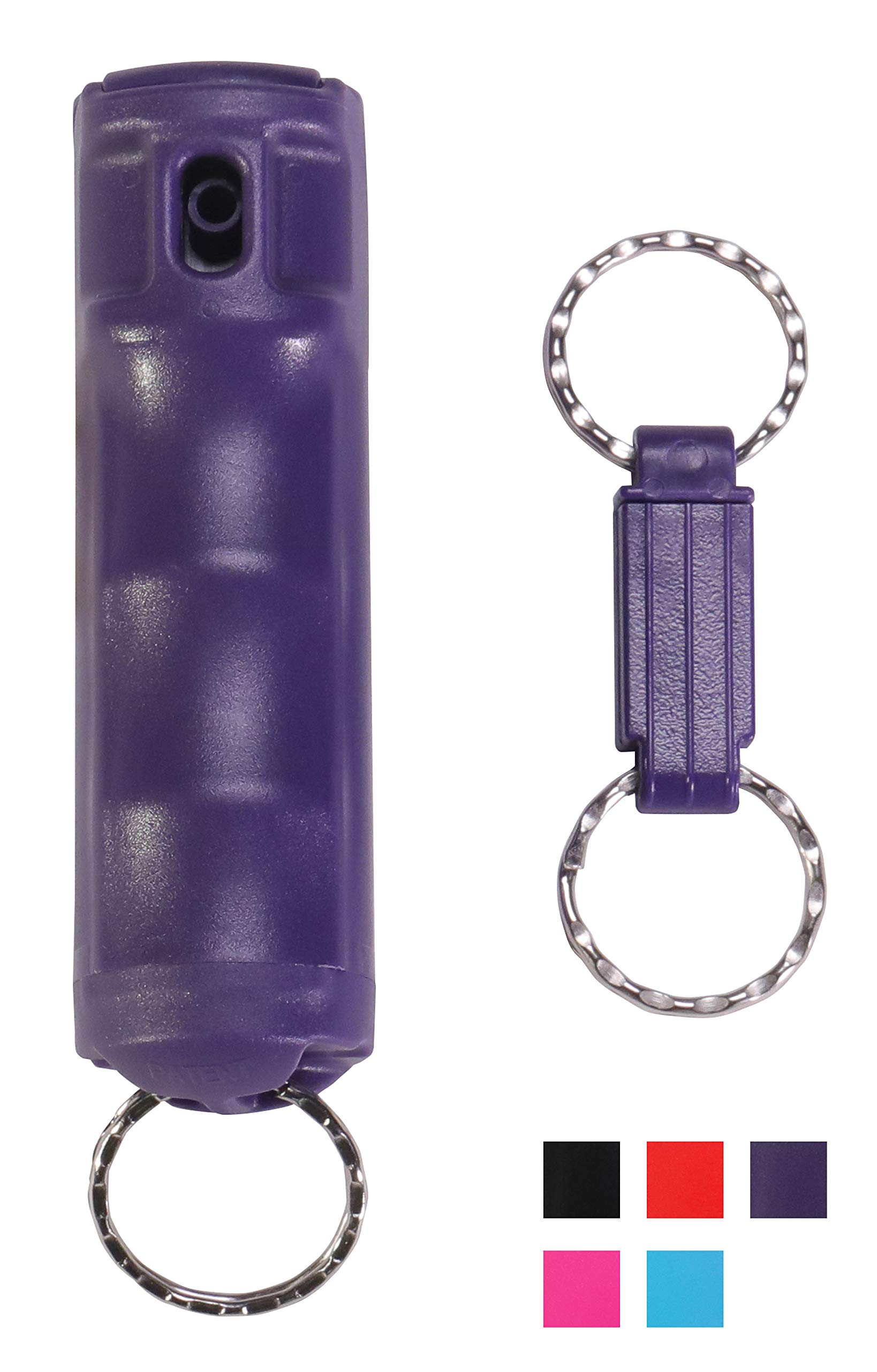 VEXOR Police Strength Pepper Spray, Flip-Top Finger Grip, 20+ Shots, 10-12 Ft. Range w/Key Release (Purple)