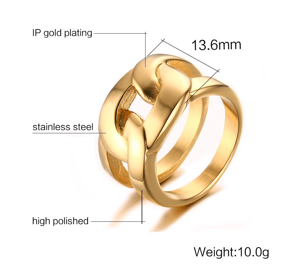 VNOX Womens Stainless Steel Linked Cuff Ring for Wedding Band Engagement Promise Size 8