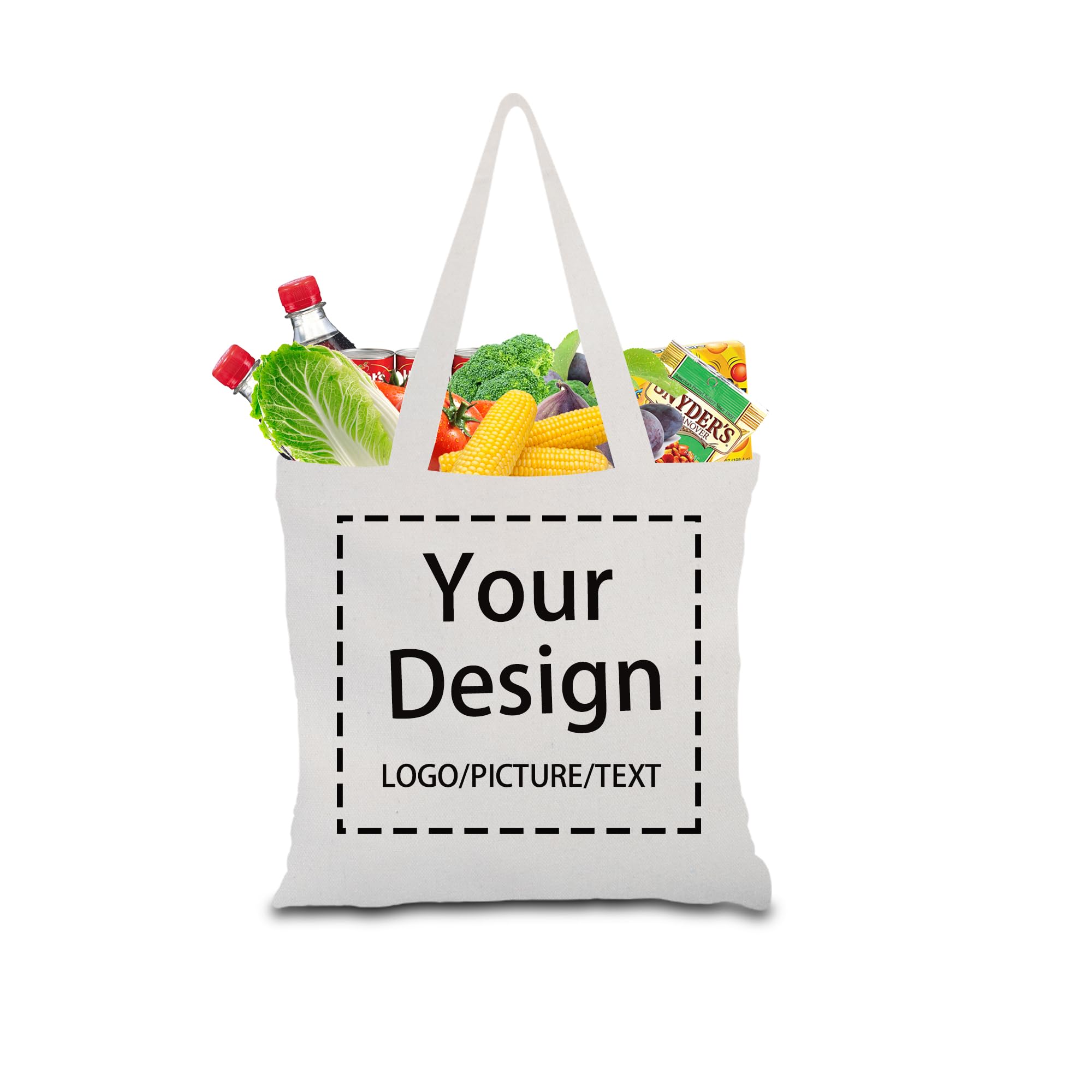 RECFUNOS Customizable Canvas Tote Bag - Personalized Pictures & Text - Reusable Grocery Bag (15x17inch)