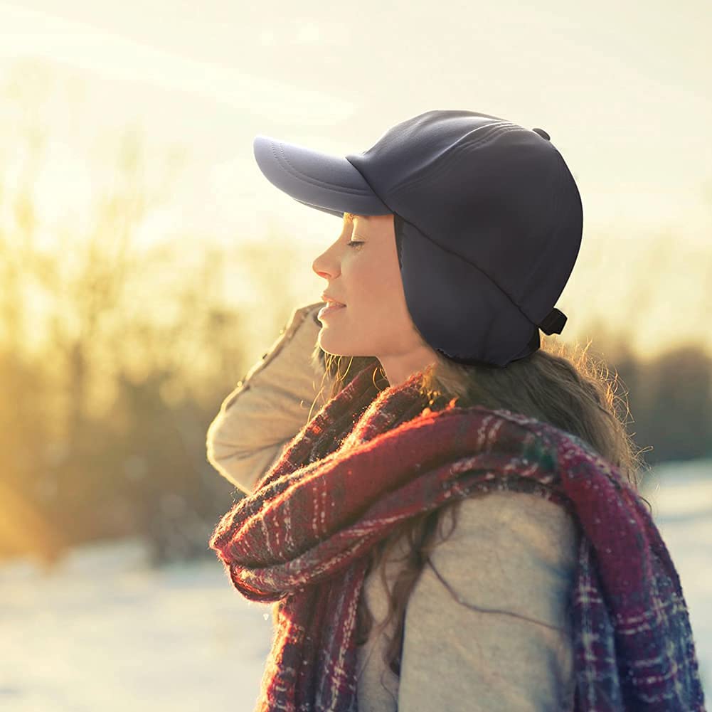 Womens Winter Baseball Cap with Earflaps Fleece Lined Warm Waterproof Hat Mens Outdoor Adventure Adjustable Cap
